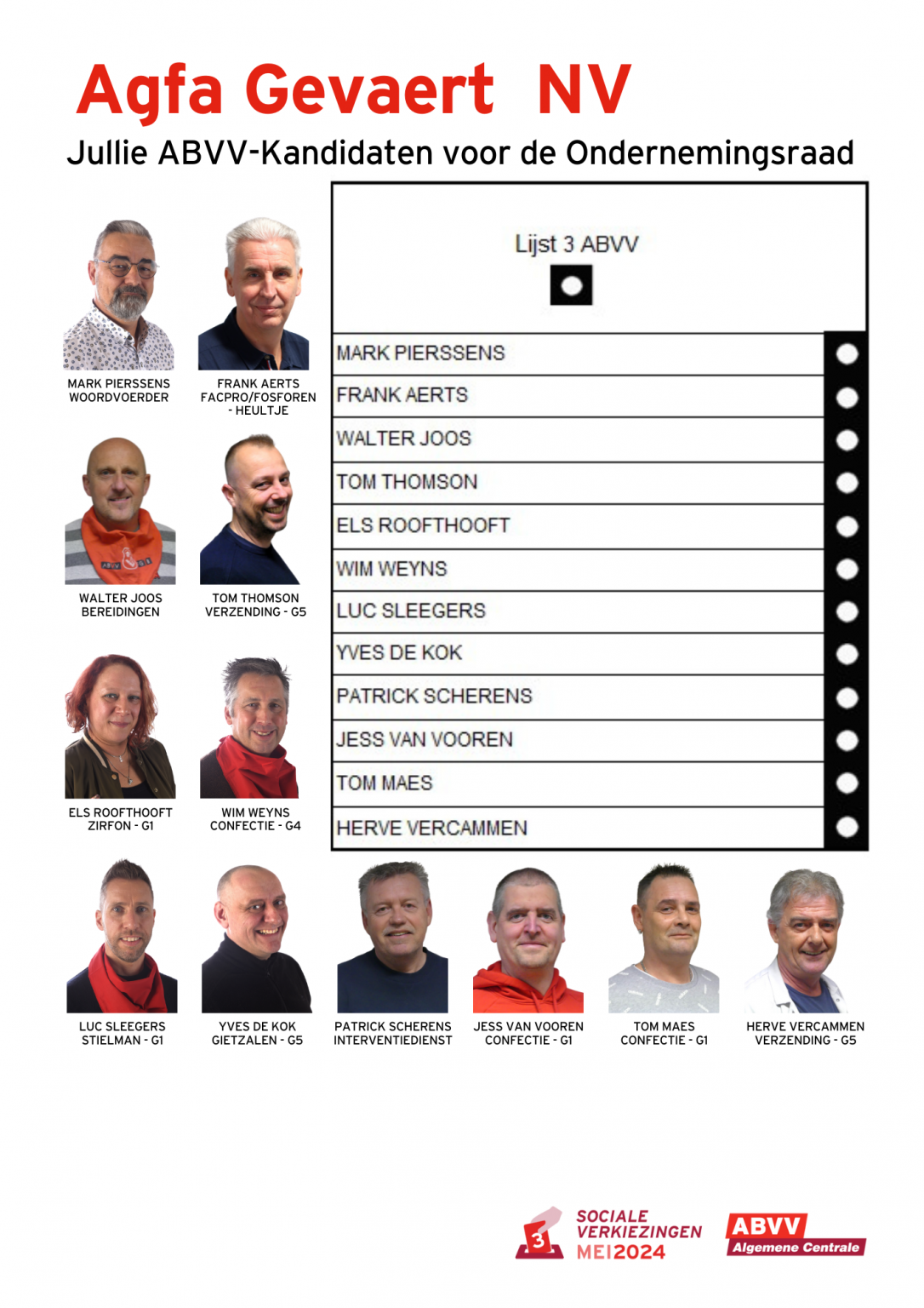 Sociale verkiezingen 2024 Ondernemingsraad - ABVV Agfa Gevaert NV
