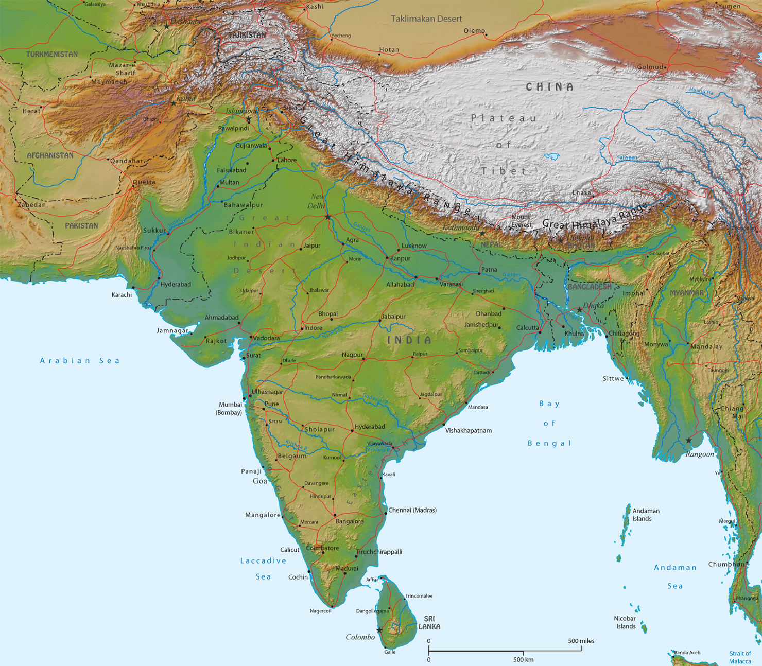 India Mapa - Mapa geográfico de alta resolución