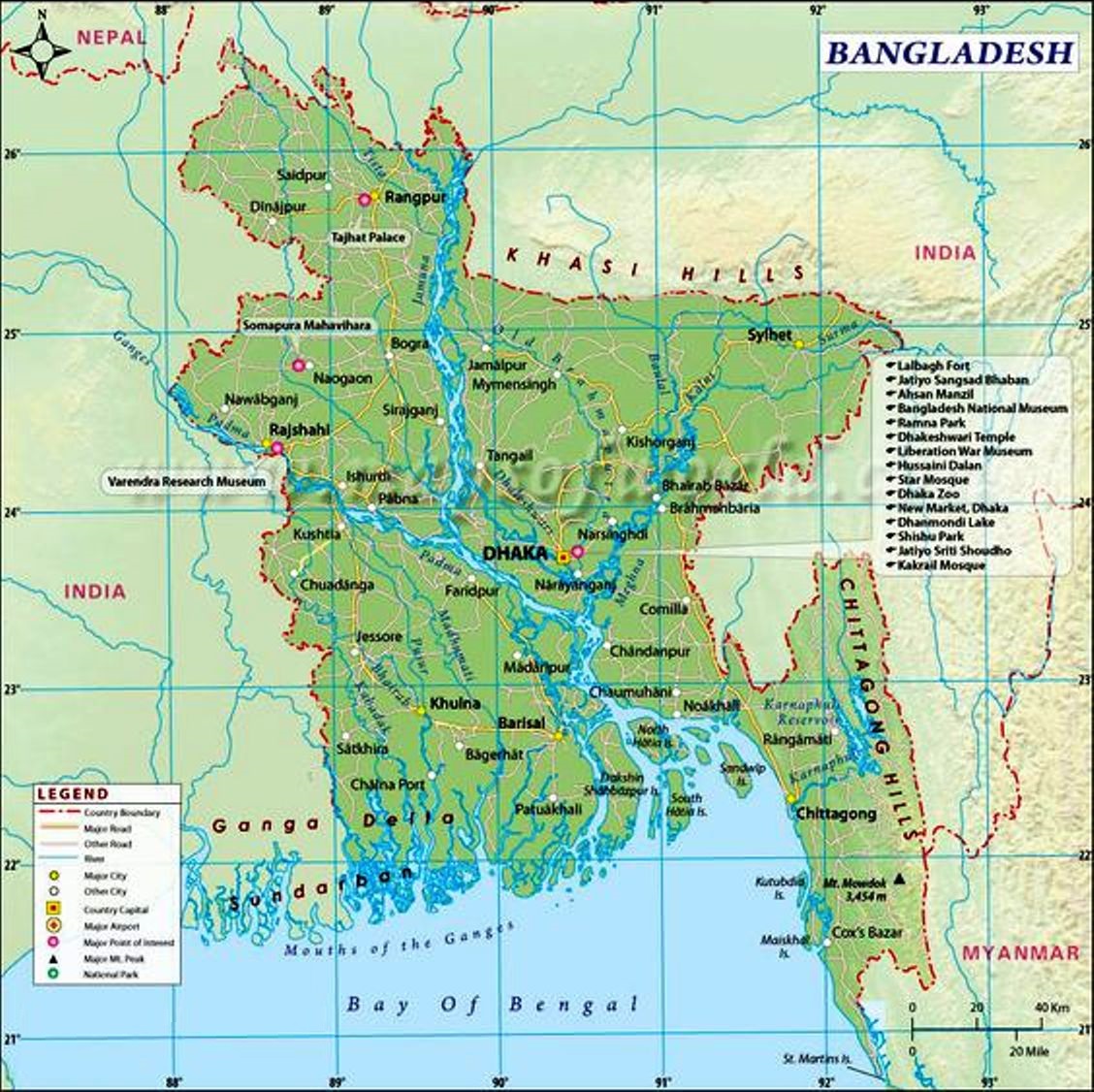 Geographic map of Bangladesh: geography, climate, flora, fauna