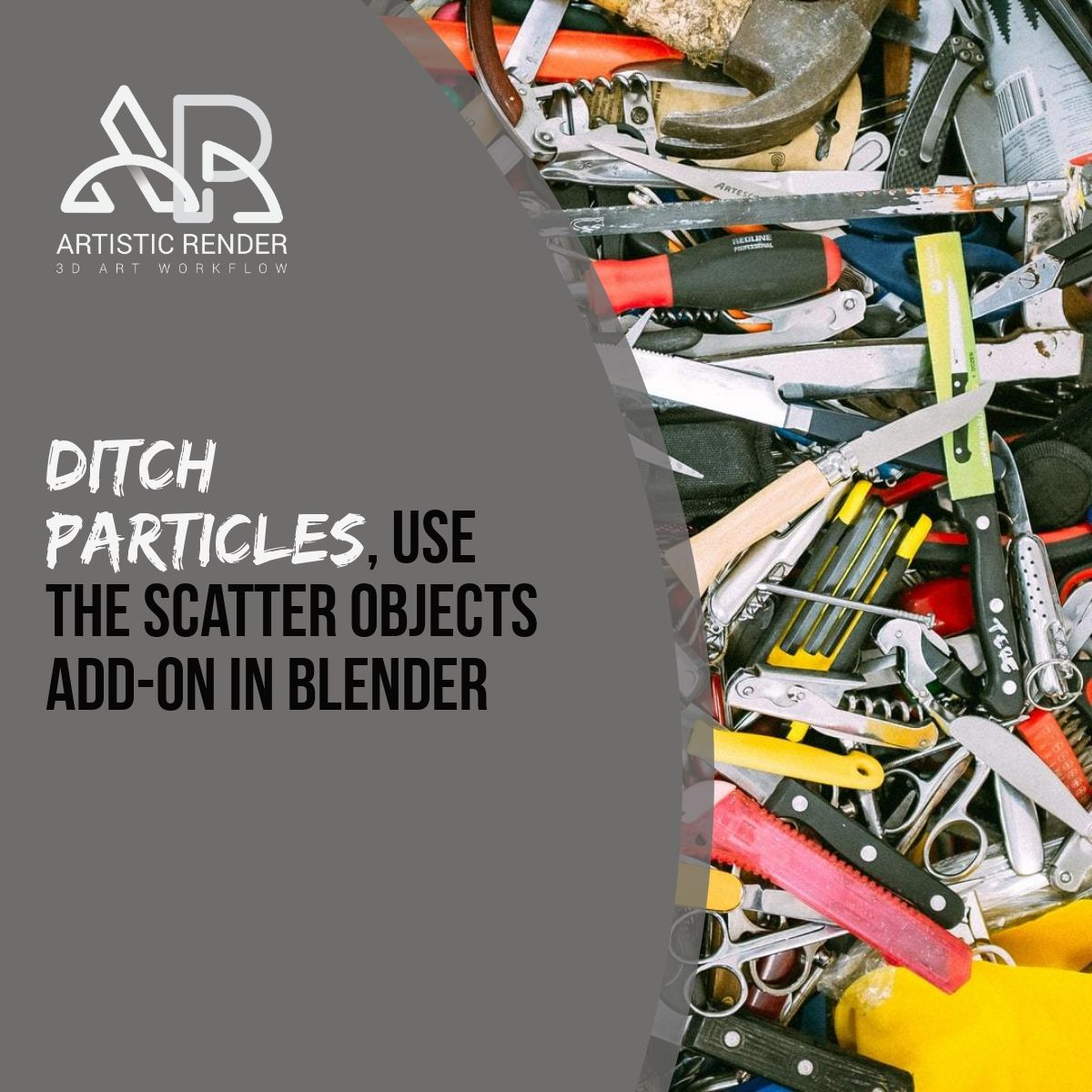 Ditch particles, use the scatter objects add-on in Blender - Artisticrender.com