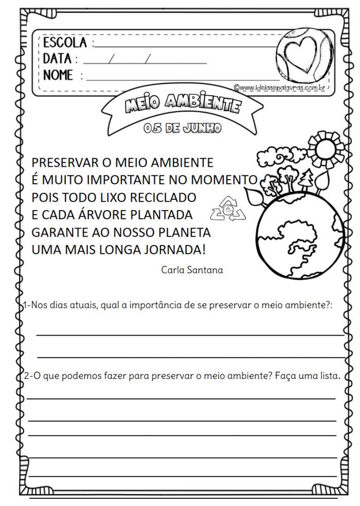 3 Atividades sobre o meio ambiente para imprimir