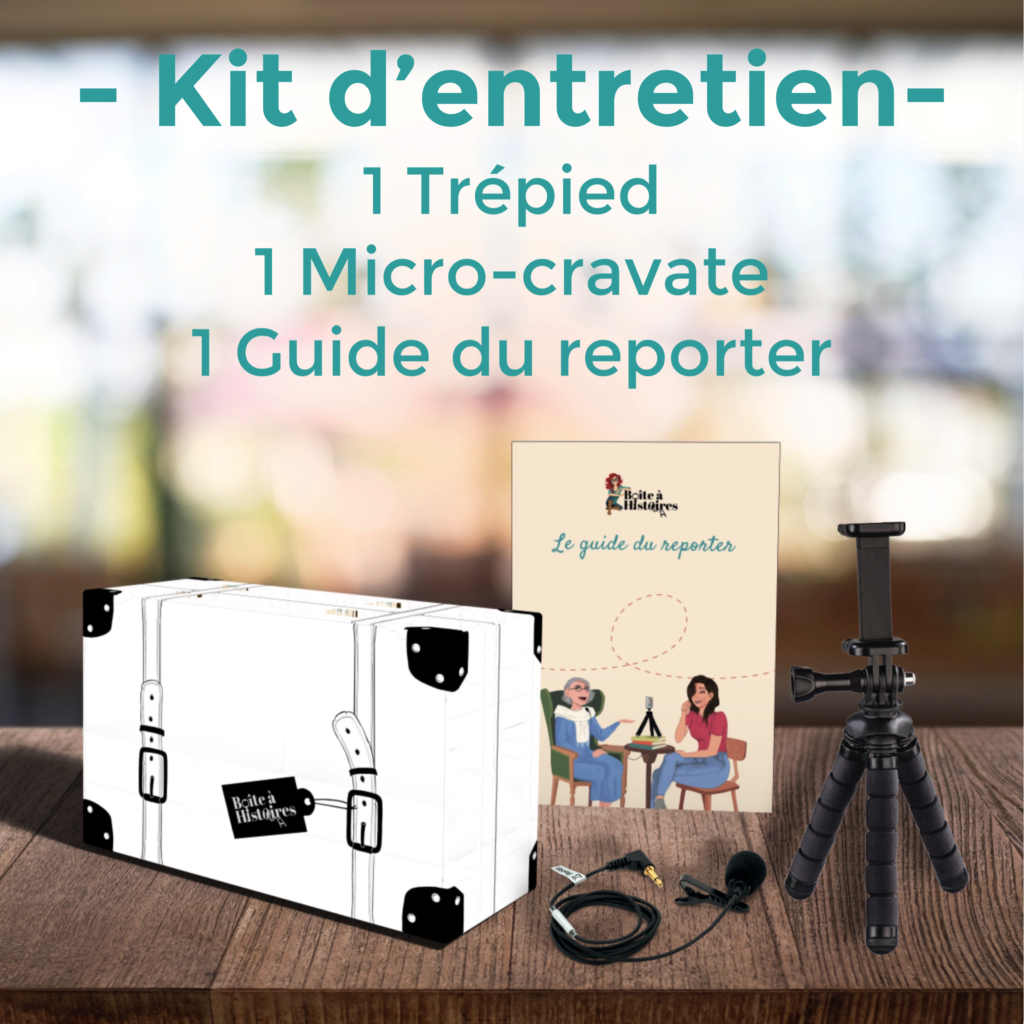 Kit avec micro-cravate et trépied + modes d'emploi - Boîte à histoires