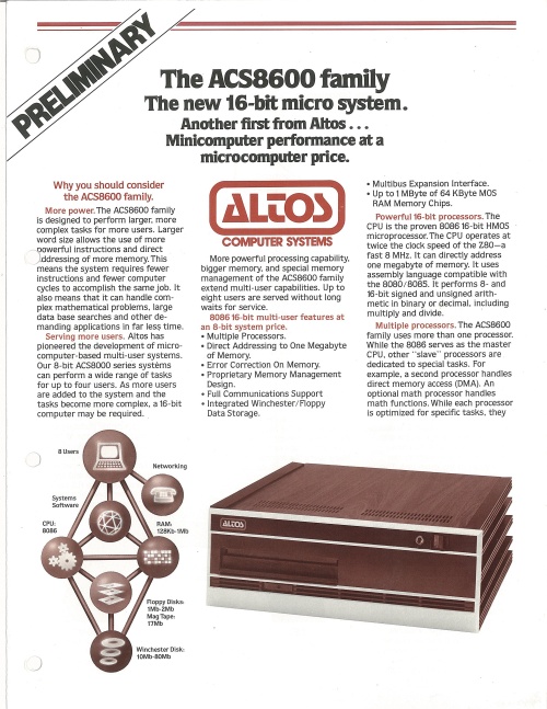Altos ACS8600 Family - Classic Computer Brochures