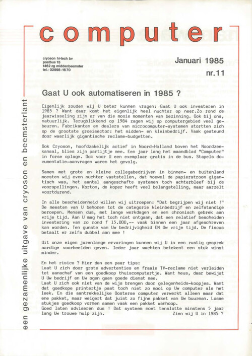 Computer, Januari 1985, Nr.11 - Classic Computer Brochures