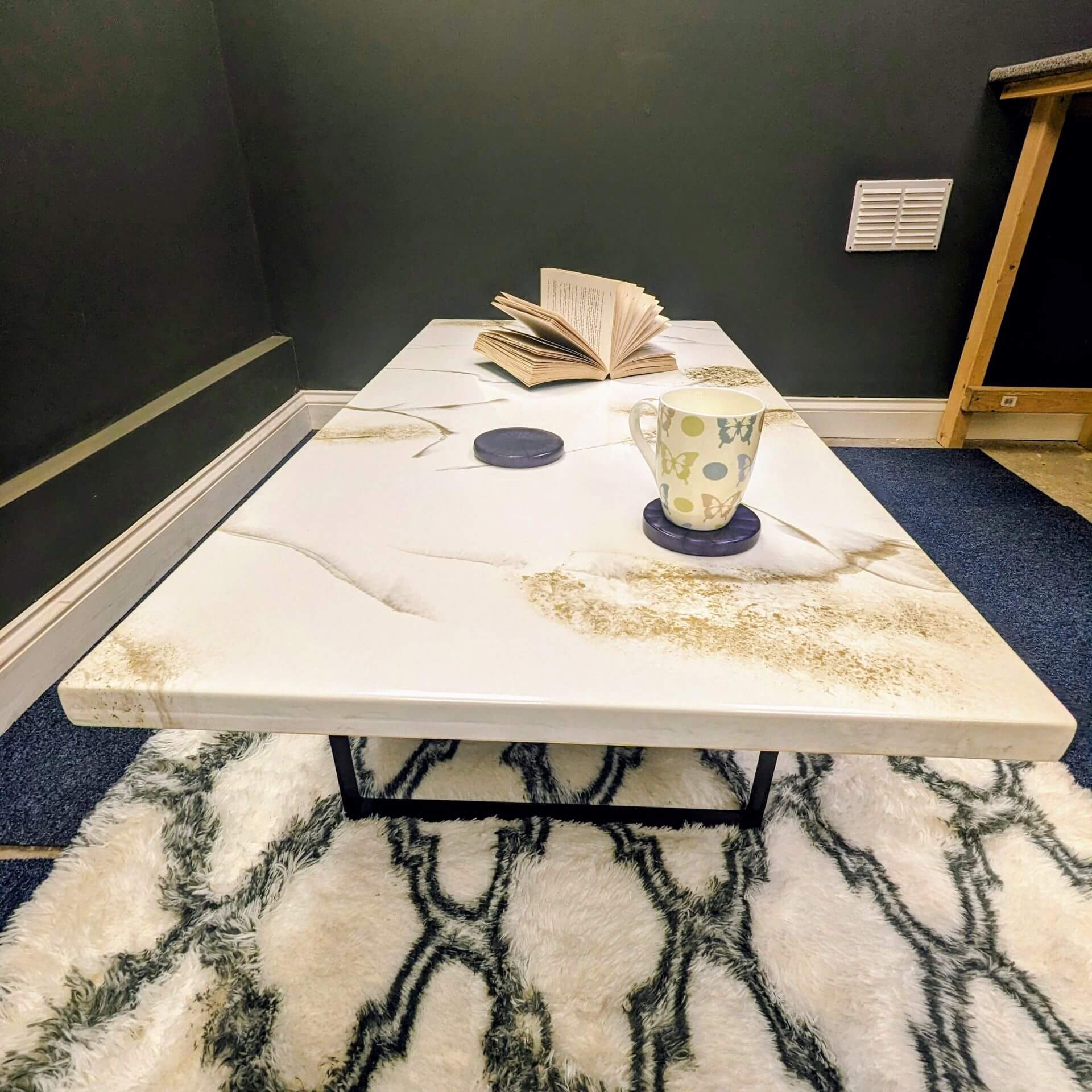 White and Gold Marble Effect Table - Epoxy Tables UK