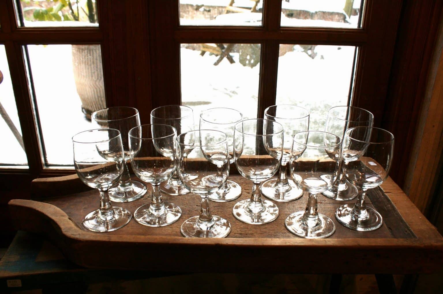Antikke gamle glas skål vinglas hyacintglas kander ølglas glasskåle