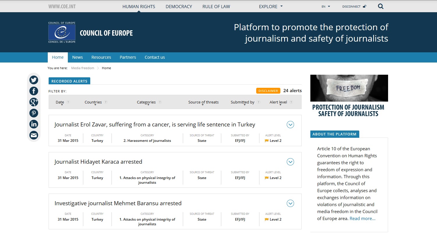 CoE launches online platform on journalists’ safety and media violations – European Federation ...