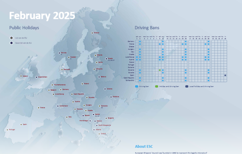 Calender of public holidays and driving bans - ESC