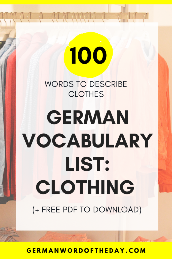 German vocabulary list for beginners: Clothing (PDF download) – German ...