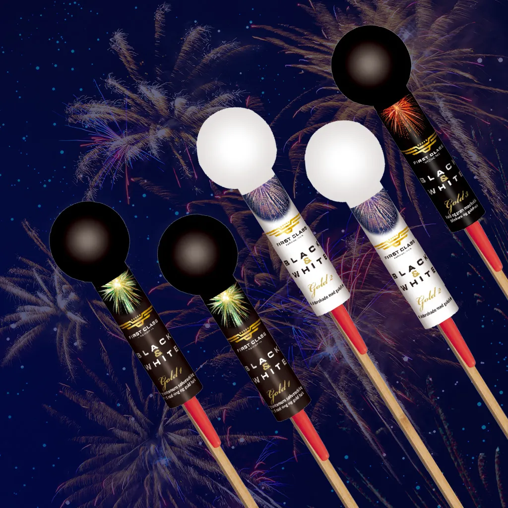 Guld Raketter | Eksklusivt Fyrværkerisortiment m. 5 stk 2" raketter