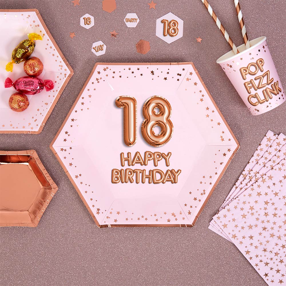 18 års Fødselsdag Engangstallerkener Lyserøde Og Rosa Guldfarvede