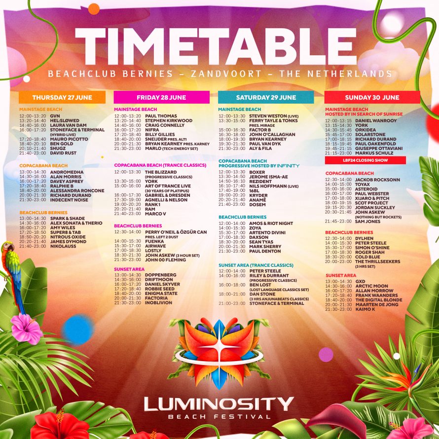 Timetable Announcement – Luminosity Beach Festival 2024 | Luminosity Events