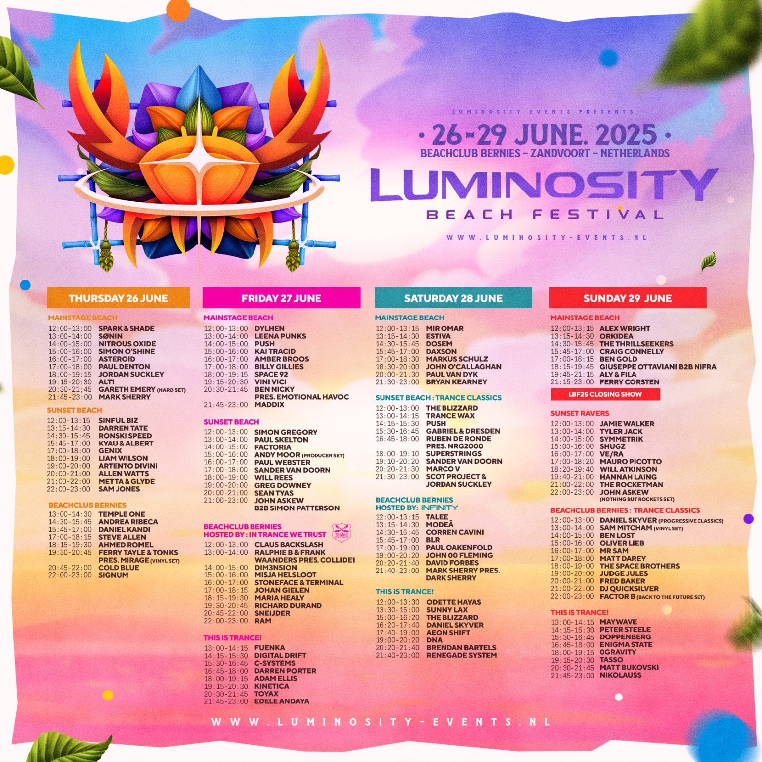 Timetable Luminosity Beach Festival 2025 | Luminosity Events