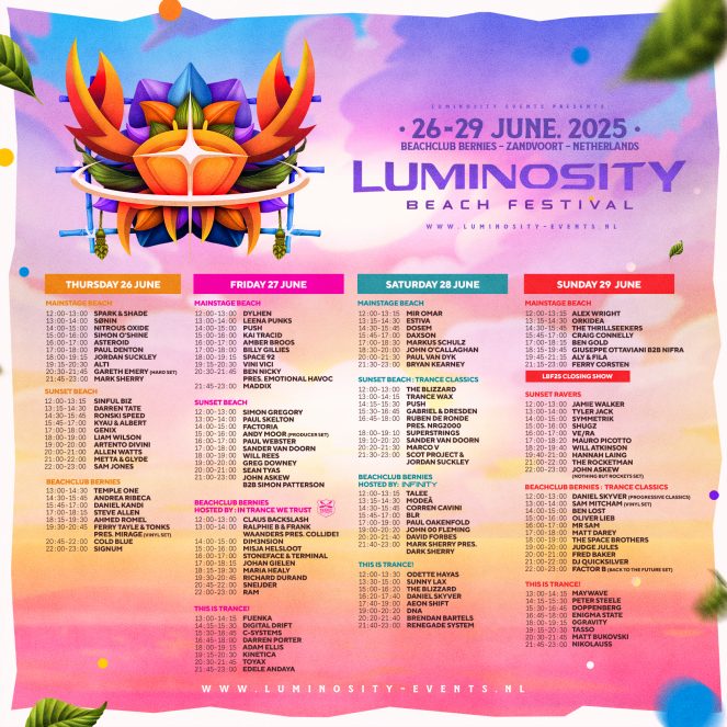 Timetable Luminosity Beach Festival 2025 | Luminosity Events
