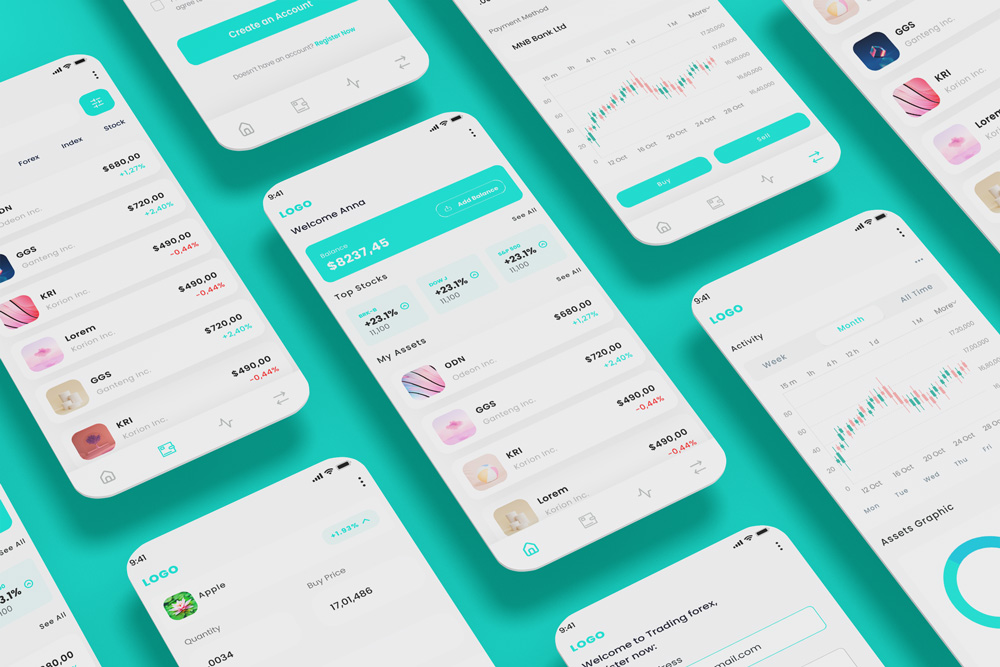 Trading in Forex & Stock Market Mobile App Design Template & Ui Kit