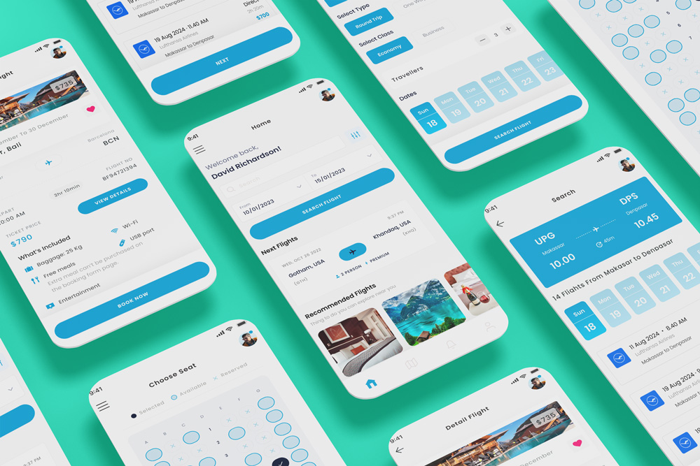 Search Flight, Ticket Reservation Booking Trip App & Ui Kit Template