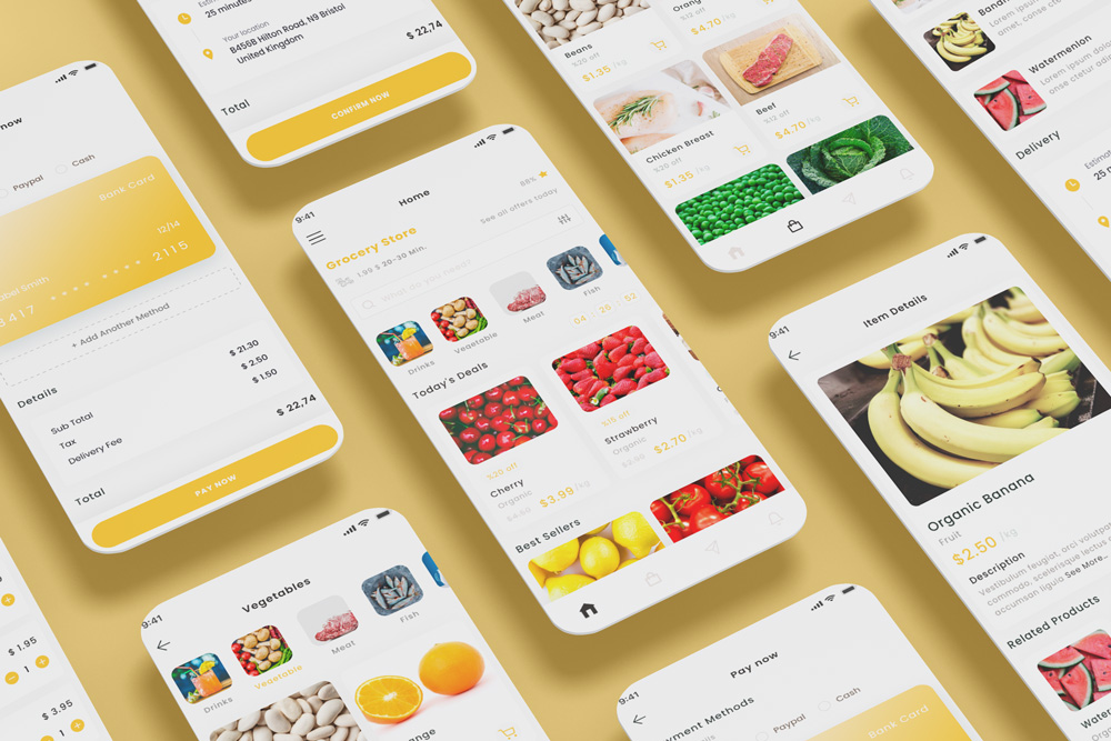 Grocery Shop, supermarket ecommerce, Delivery & Food Store App UI