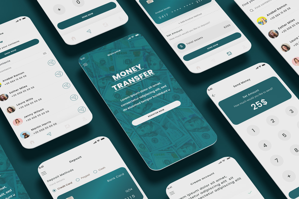 Bank, Send Cash & Transfer Money & Banking App Design Template