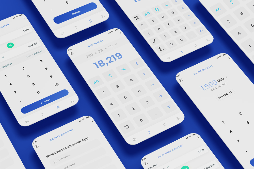 Advance Calculator & Exchange Rate & Crypto App UI Kit Template