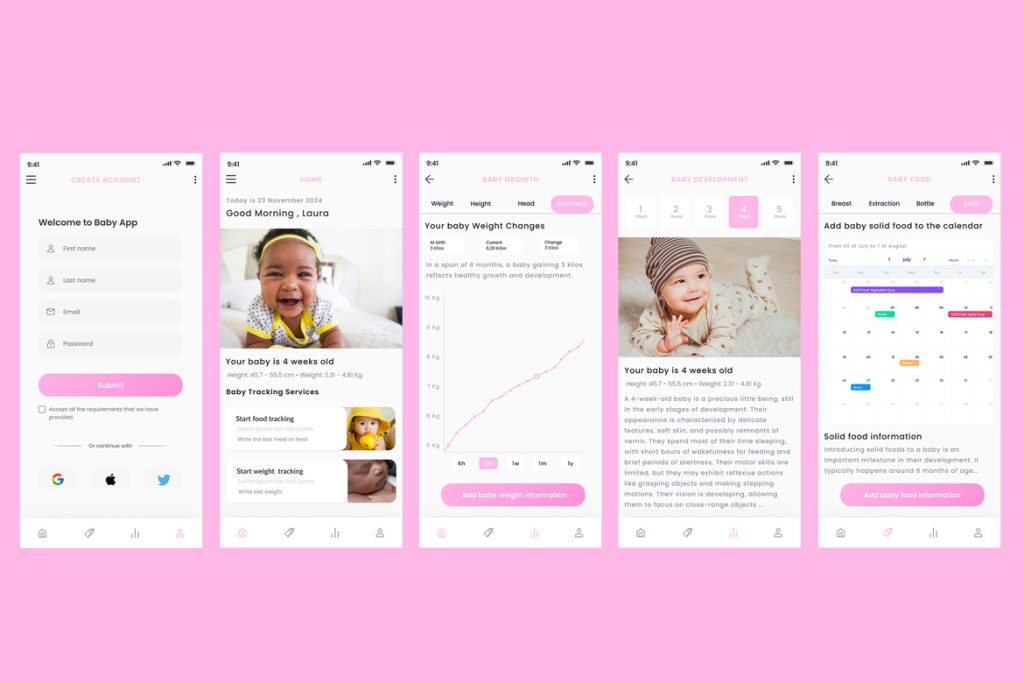 Baby Health, Child Growth & Breastfeeding Tracker App UI kit Template