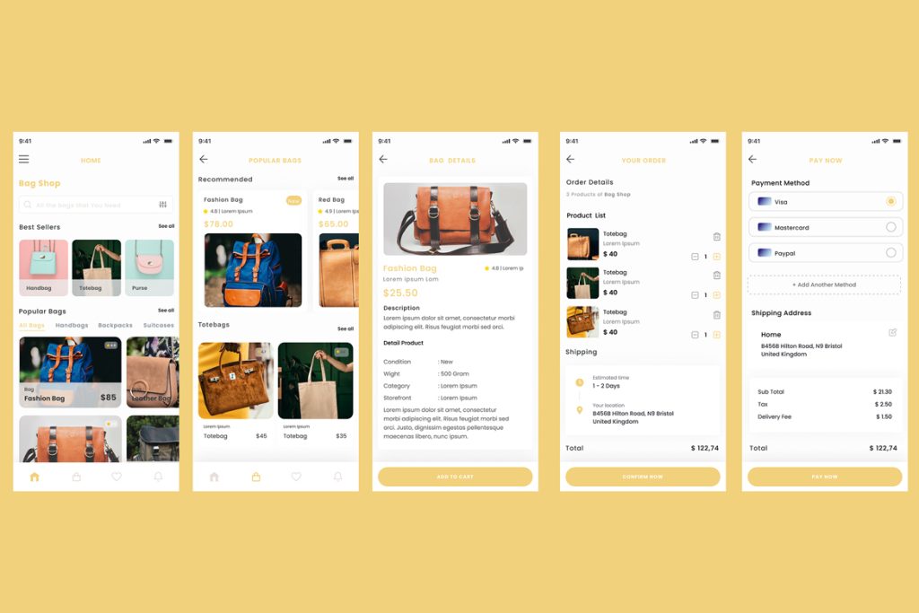 Bag Store, Handbag Shop & Backpack Ecommerce App UI kit Template