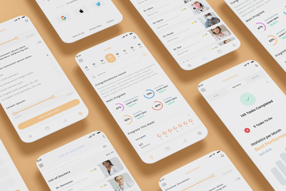 Habit & Health Tracker, Meditation & Run Track App & UI Kit Template
