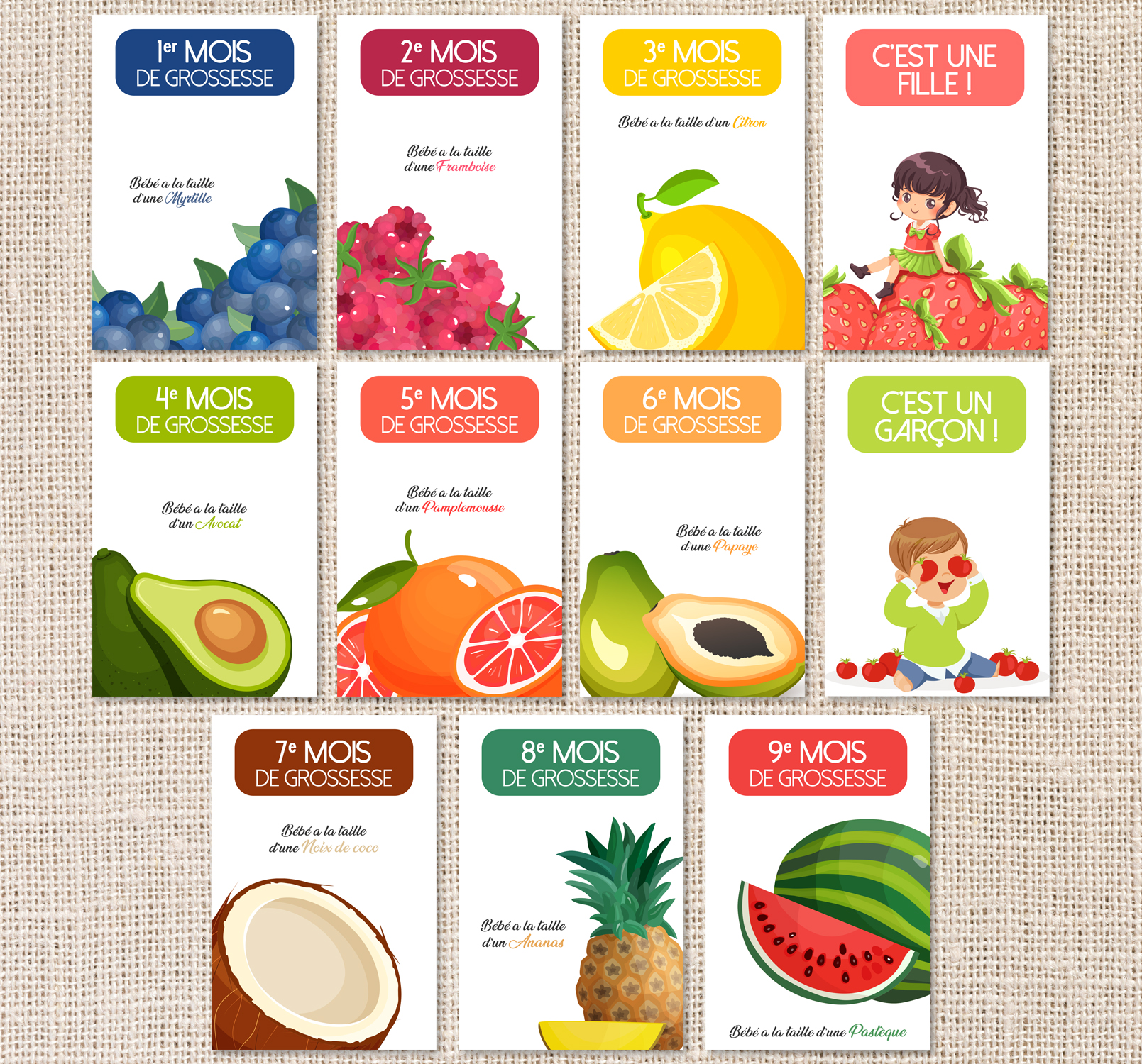 Cartes étapes grossesse fruits - La Papeterie Créative