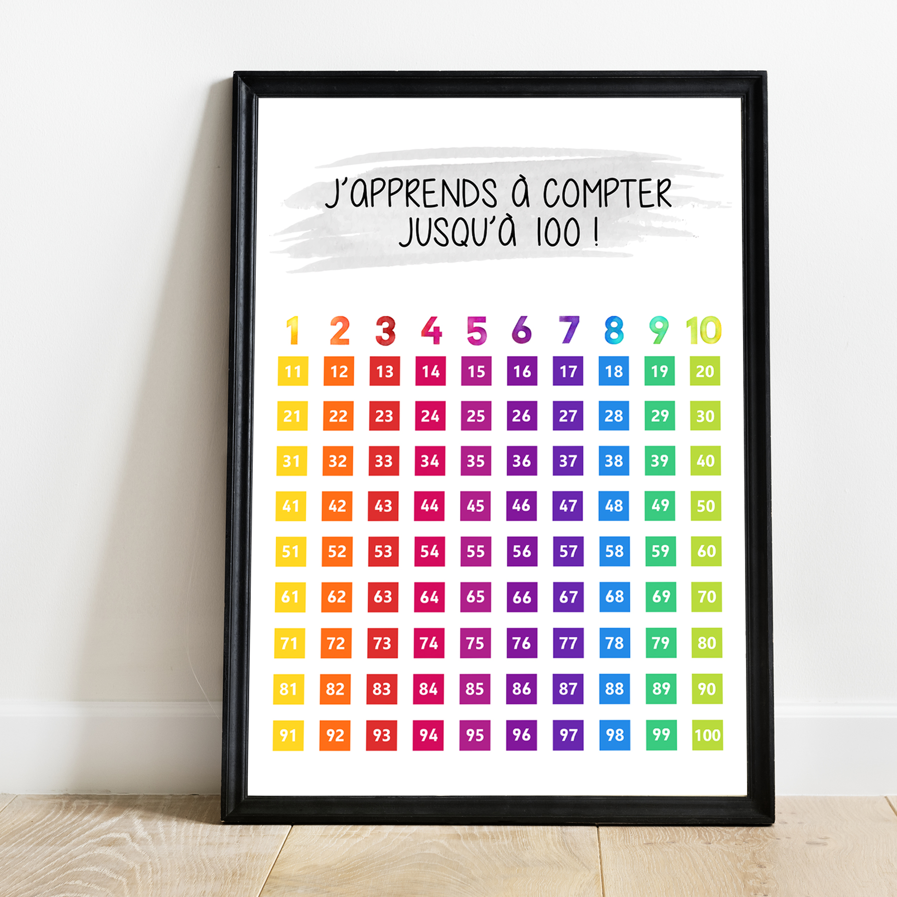Affiche éducative j'apprend à compter jusqu'à 100 - La Papeterie Créative