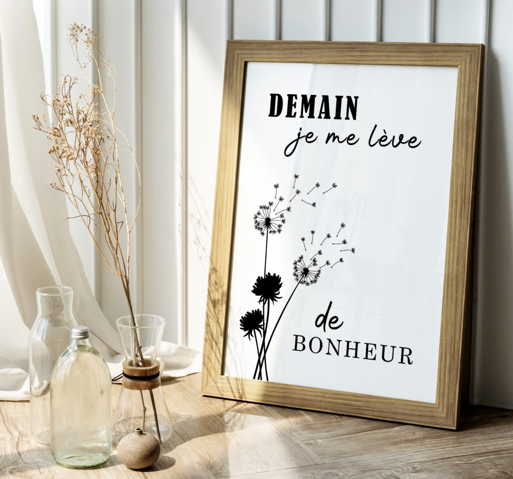 Affiche citation demain je me lève de bonheur - La Papeterie Créative