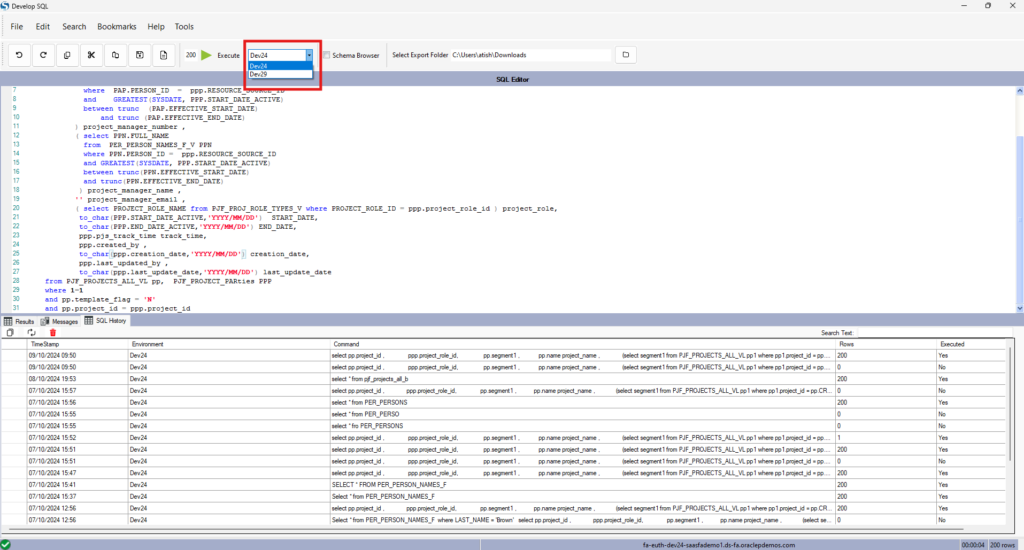 Develop SQL - SQL Tool for Oracle Fusion Cloud