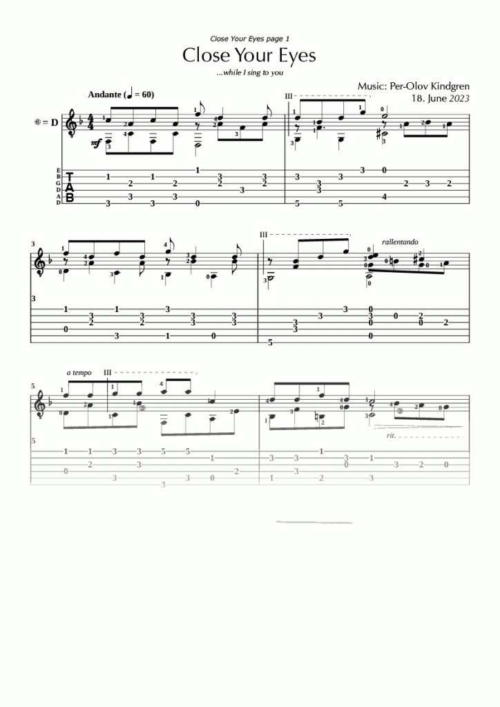 Close Your Eyes (sheet music + TAB) – PER-OLOV KINDGREN MUSIC ONLINE