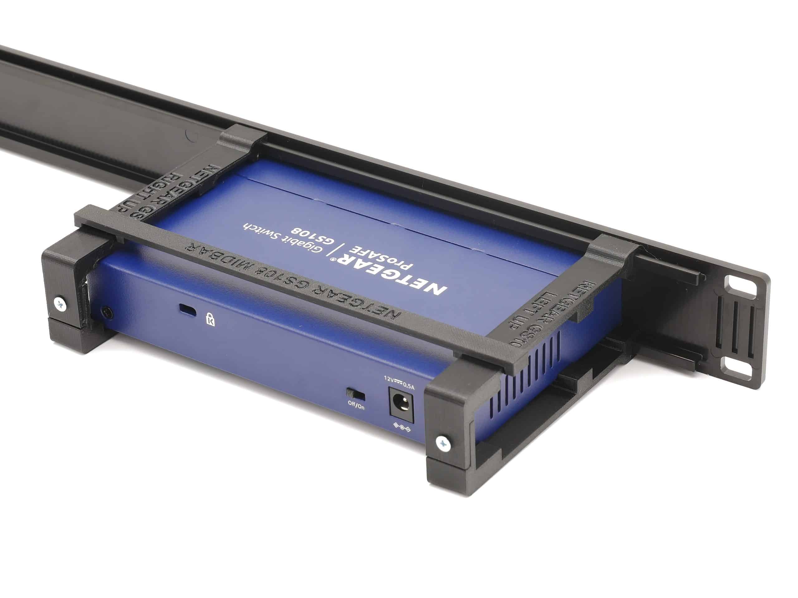 Netgear GS108 injection molded front and 3D printed rear arms 19inch 1U ...