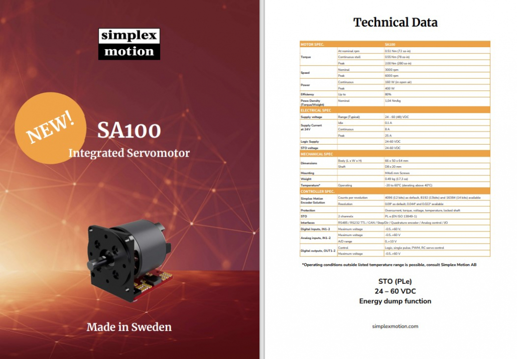NEW Motor – SA100 with STO function and PLe! | Simplex Motion