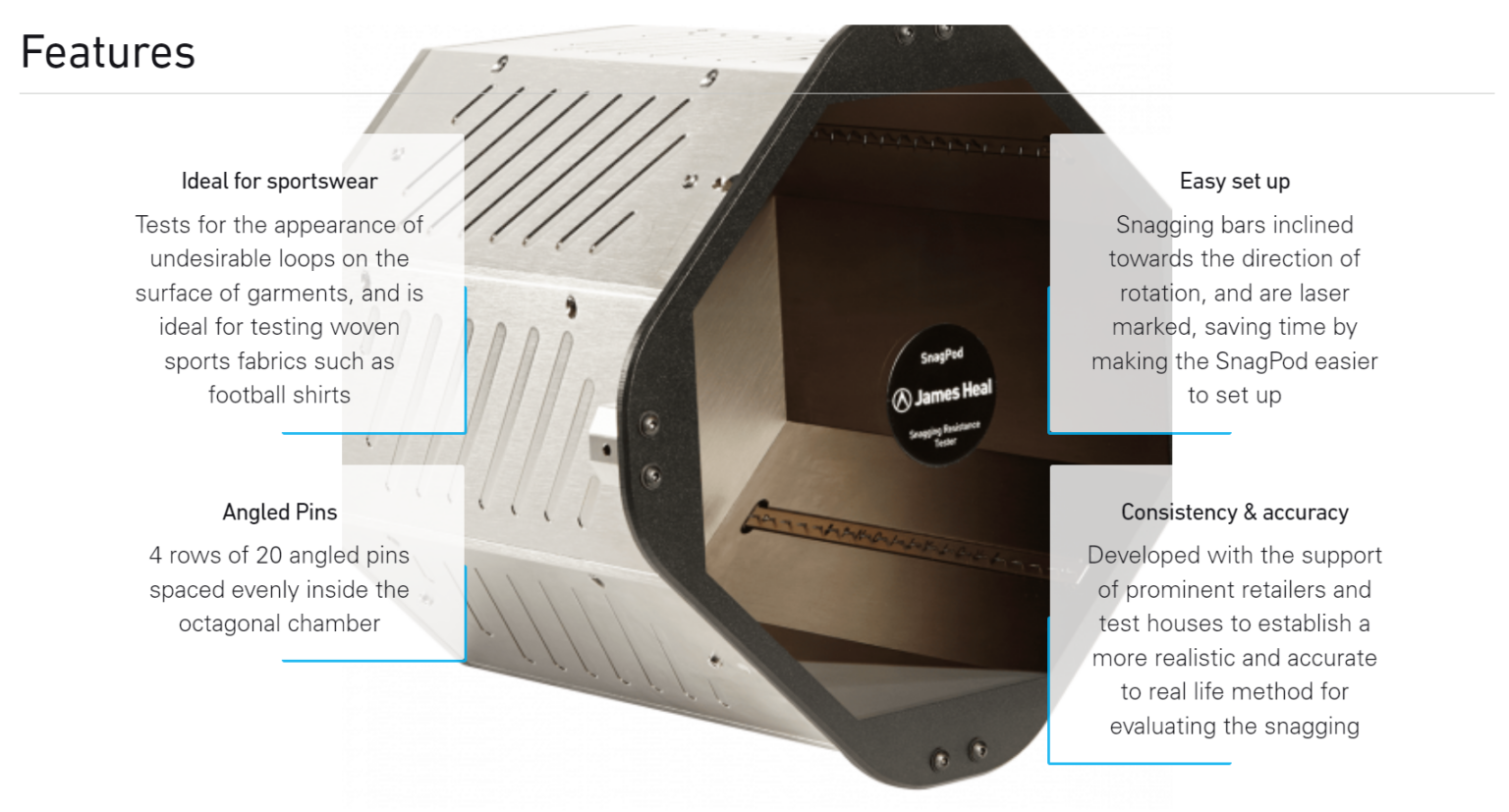 SnagPod snagging resistance tester - James Heal - online SKOVTEX
