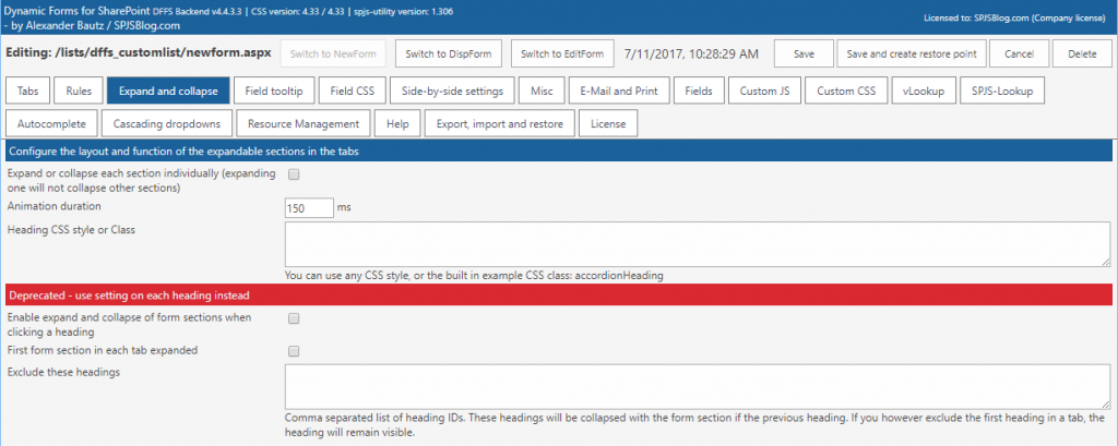 DFFS: User manual – SharePoint JavaScripts