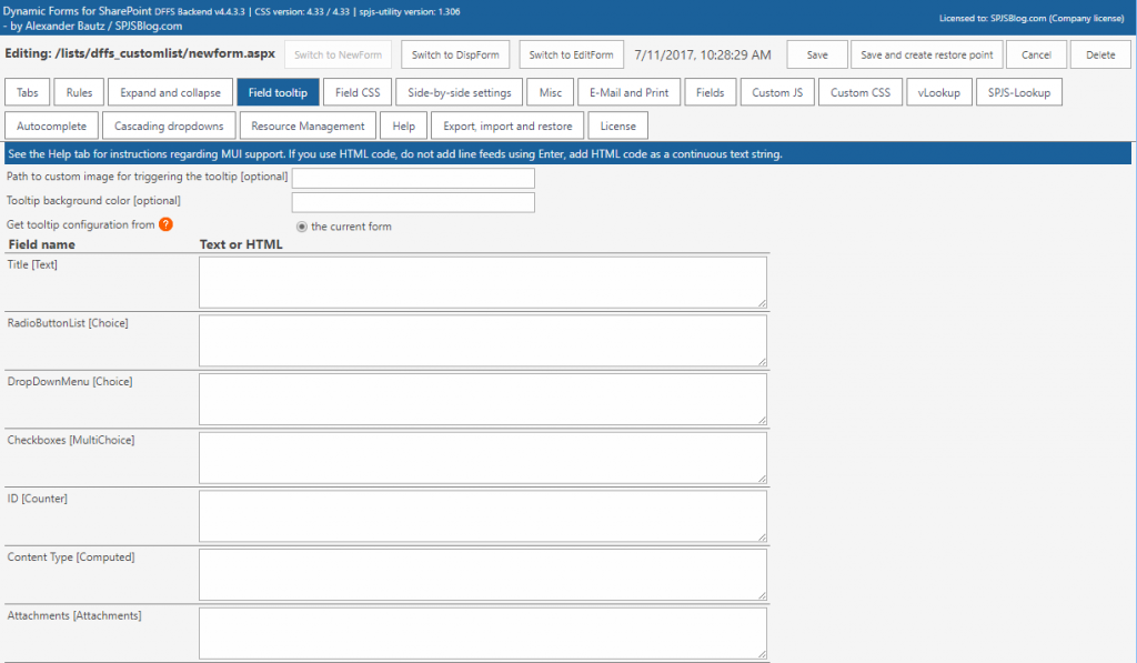 DFFS: User manual – SharePoint JavaScripts