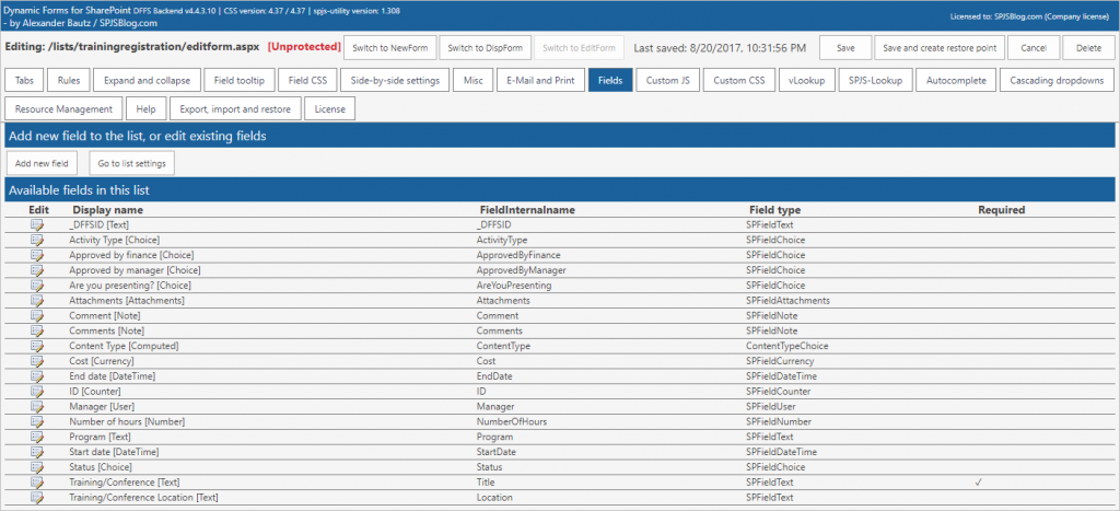 DFFS Example: Training application list with approval – SharePoint JavaScripts