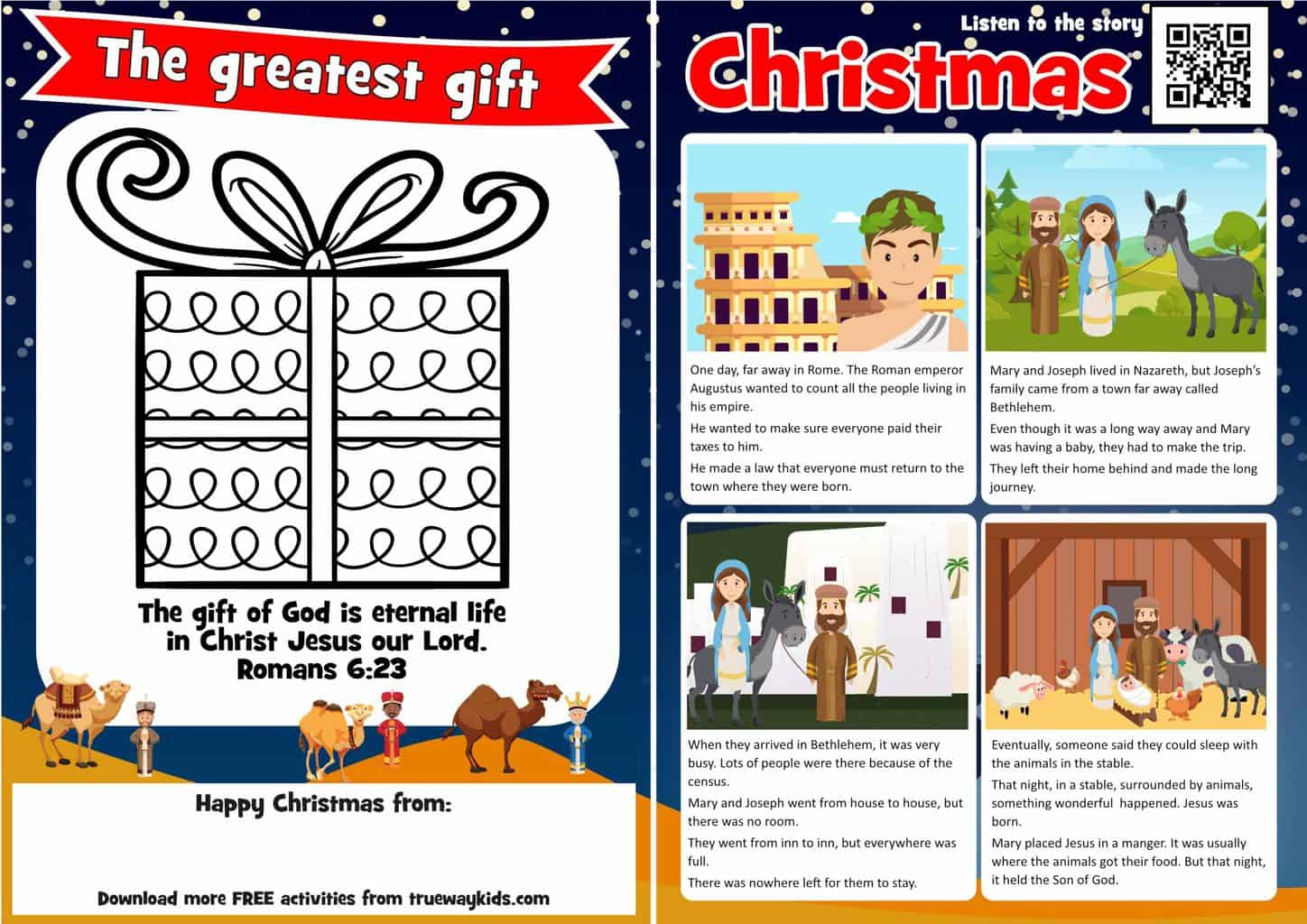 Christmas activity handout for kids - Trueway Kids