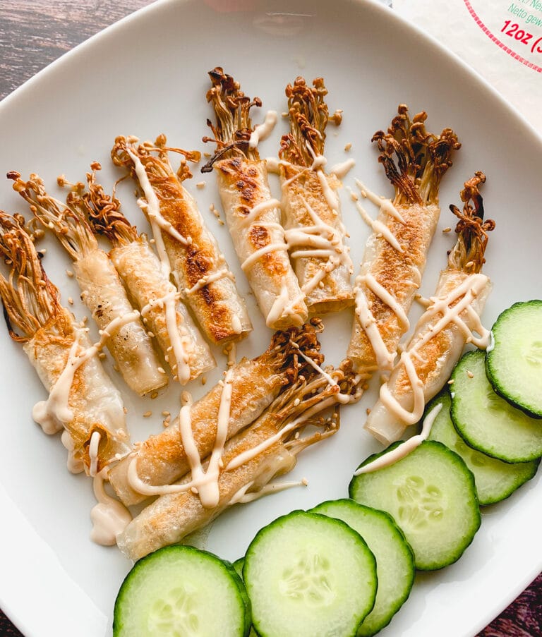 Rice Paper Wrapped Enoki Mushroom - Veggie Anh