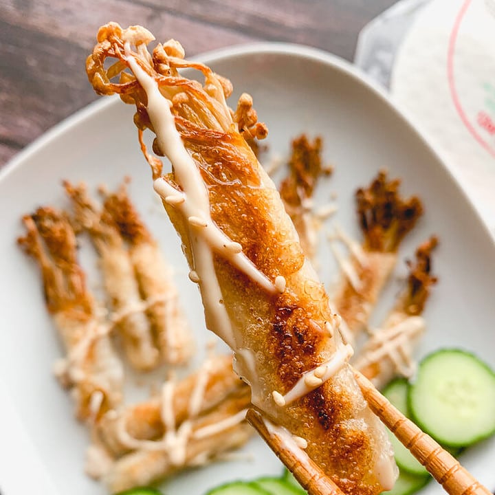 Rice Paper Wrapped Enoki Mushroom - Veggie Anh