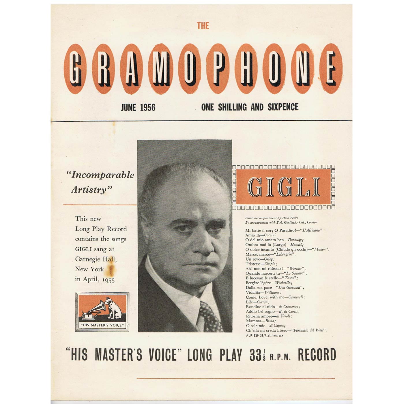 The Gramophone magazine from June 1956, in good condition.
