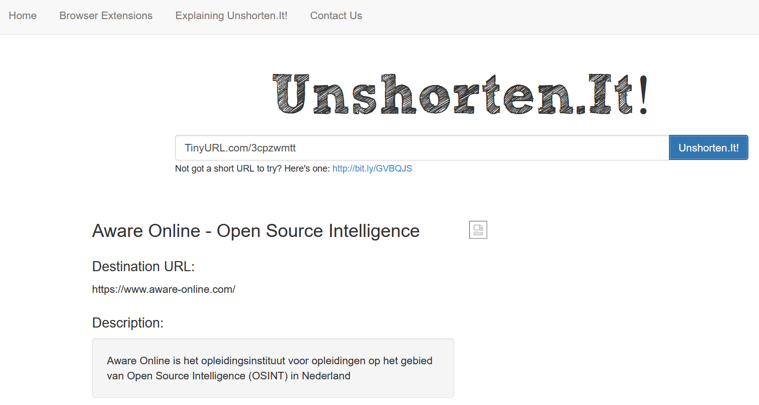 Investigate Shortened URLs - Aware Online