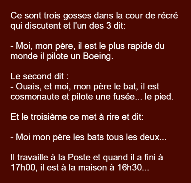 Trois enfants discutent de leurs pères - blagues-droles.com Trois enfants discutent de leurs pères - blagues-droles.com