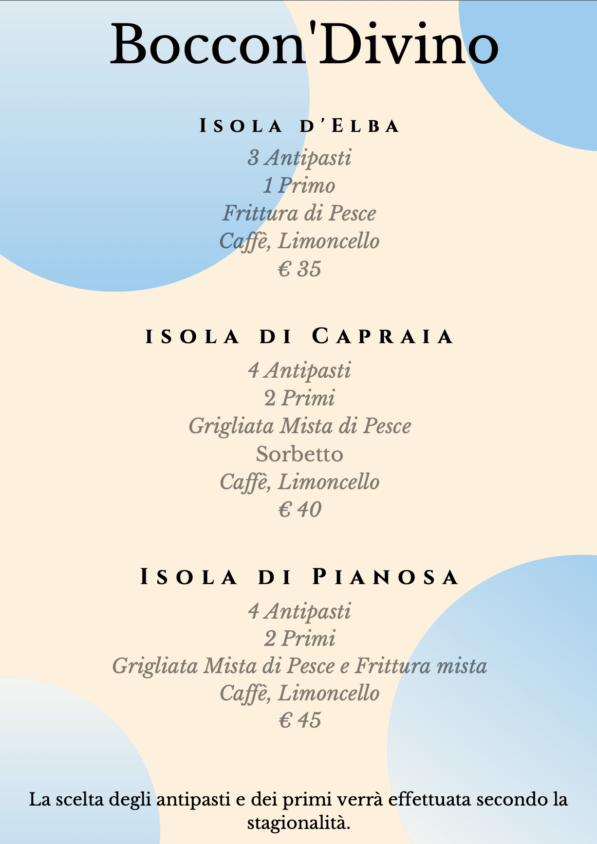 Menù Fisso - Boccon' Divino