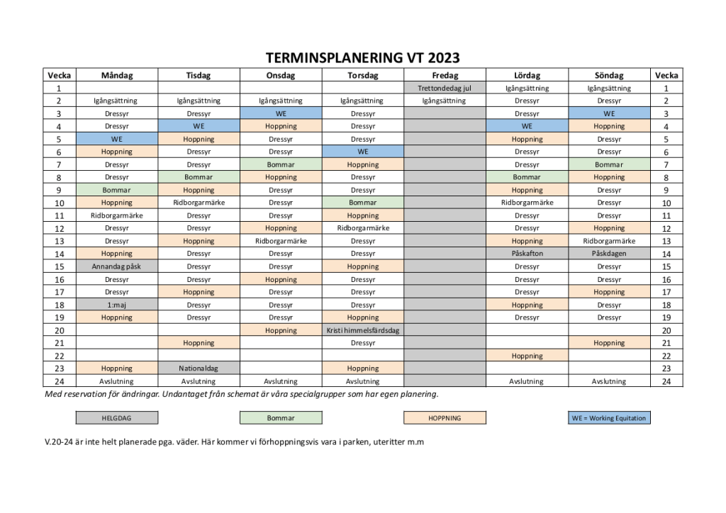 Terminsplanering - Burlövs Ryttarförening
