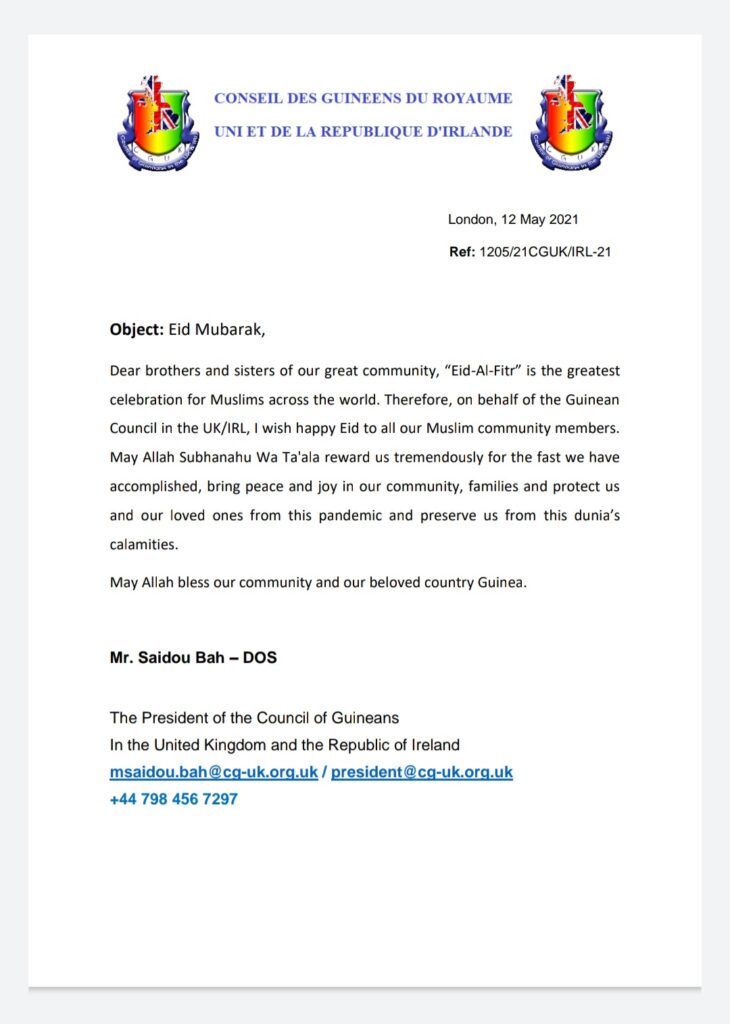 EID MUBARAK – Council Of Guineans in the UK (CGUK)