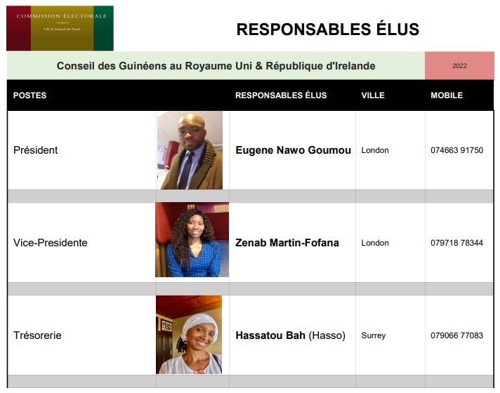 Newly Elected CGUK&IRL Board – Council Of Guineans in the UK (CGUK)