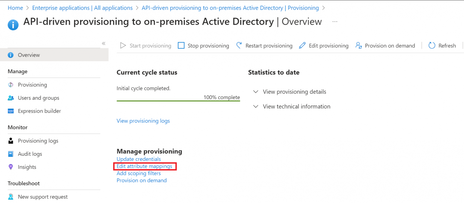 Modifying the attribute mapping in API-driven provisioning to on-premises Active Directory ...