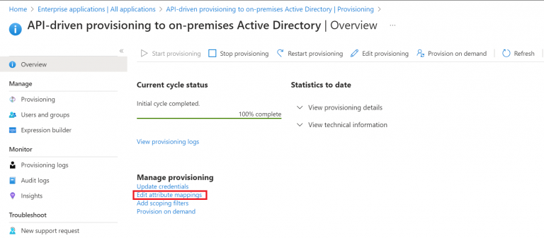 Modifying the attribute mapping in API-driven provisioning to on-premises Active Directory ...