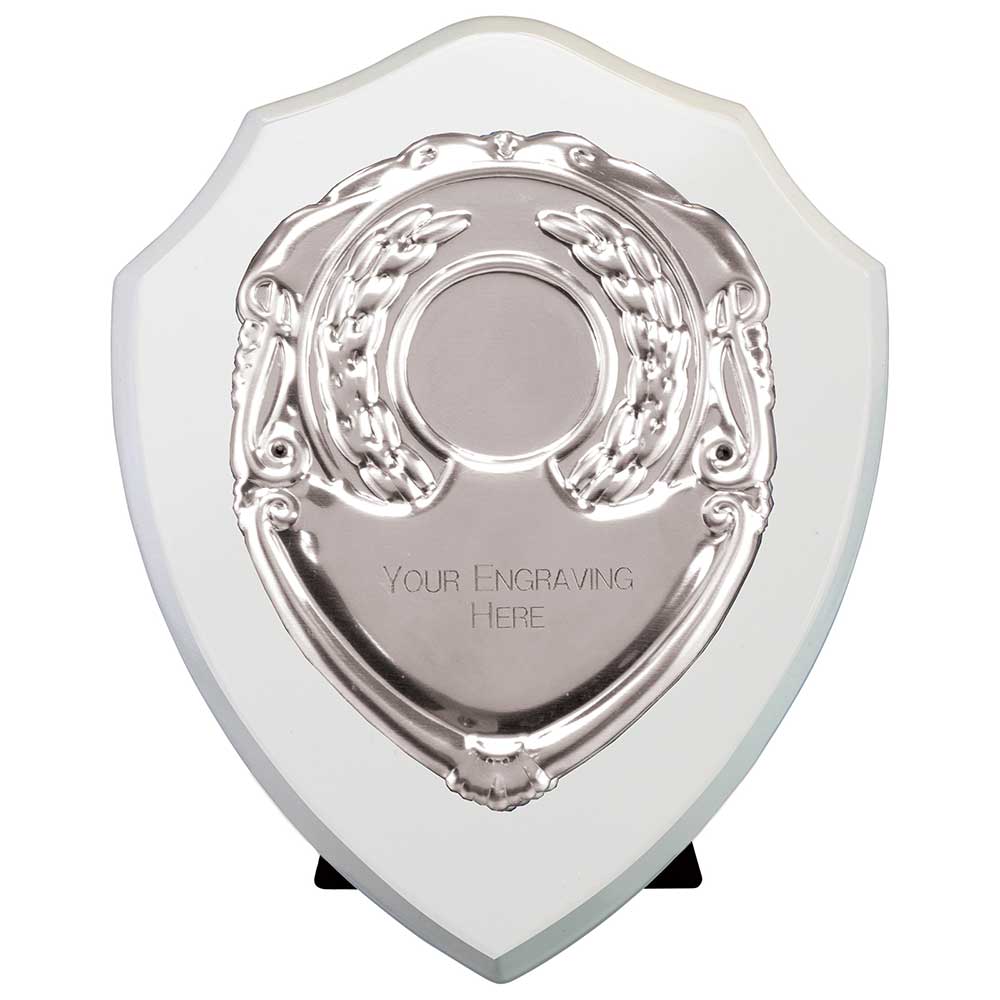 Reward Shield & Front Arctic White & Silver 125mm – Custom Coin & Awards